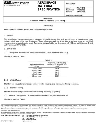 SAE AMS 2243H-2006 (SAE AMS2243H-2006) - Tolerances, Corrosion and Heat ...