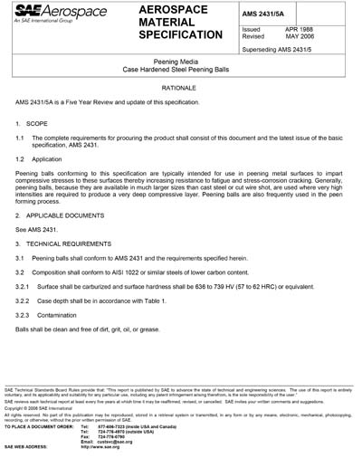 SAE AMS 2431/5A-2006 (SAE AMS2431/5A-2006) - Peening Media, Case ...