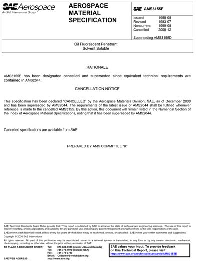 SAE AMS 3155E-1983 (SAE AMS3155E-1983) - Oil, Fluorescent Penetrant ...