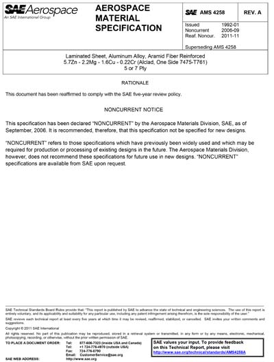 SAE AMS 4258A-1992 (SAE AMS4258A-1992) - Laminated Sheet Aluminum Alloy ...
