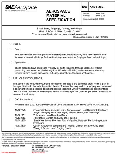 SAE AMS 6512E-2005 (SAE AMS6512E-2005) - Steel, Bars, Forgings, Tubing ...