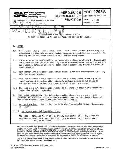 SAE ARP 1795A-1984 (SAE ARP1795A-1984) - Stress Corrosion of Titanium ...