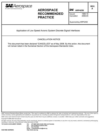 SAE ARP 4258A-1990 (SAE ARP4258A-1990) - Application of Low Speed ...