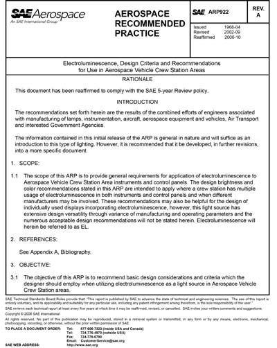 SAE ARP 922A-2002 (SAE ARP922A-2002) - Electroluminescence, Design ...