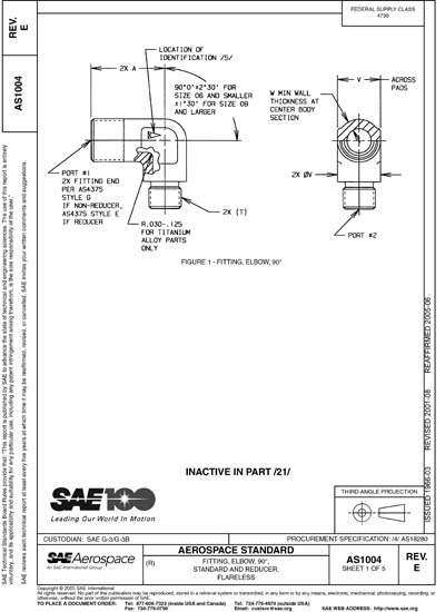 SAE AS 1004E-2001 (SAE AS1004E-2001) - Fitting, Elbow, 90 degree ...