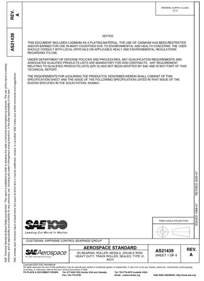 SAE AS 21439A-2005 (SAE AS21439A-2005) - Bearing, Roller, Needle ...