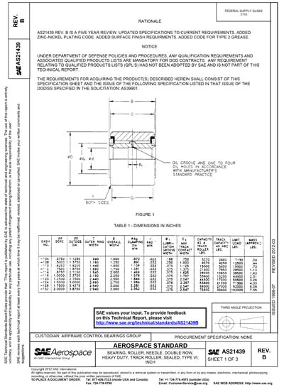 SAE AS 21439B-2012 (SAE AS21439B-2012) - Bearing, Roller, Needle ...