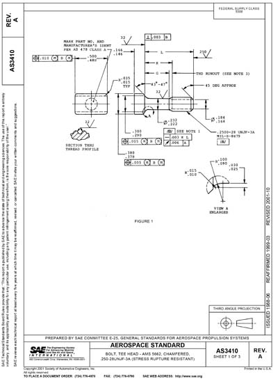 SAE AS 3410A-2001 (SAE AS3410A-2001) - Bolt, Tee Head, AMS 5662 ...