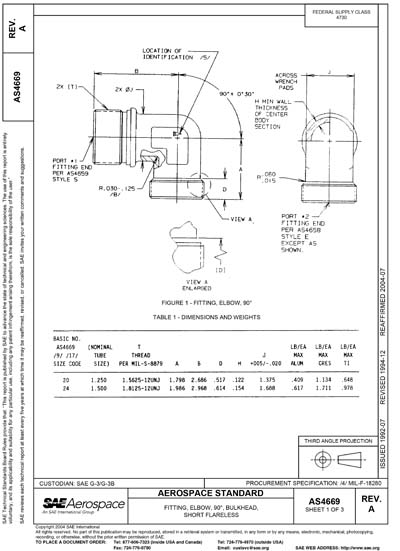 SAE AS 4669A-1994 (SAE AS4669A-1994) - Fitting, Elbow, 90 degrees ...