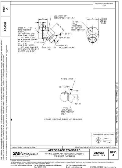 SAE AS 4682A-1994 (SAE AS4682A-1994) - Fitting, Elbow, 45 degrees ...