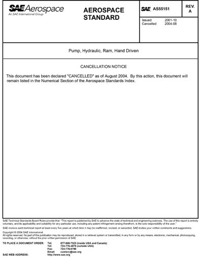 SAE AS 55151A-2001 (SAE AS55151A-2001) - Pump, Hydraulic, Ram, Hand ...