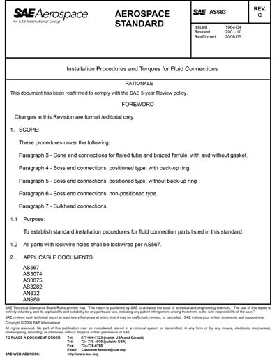 SAE AS 683C-2001 (SAE AS683C-2001) - Installation Procedures and ...
