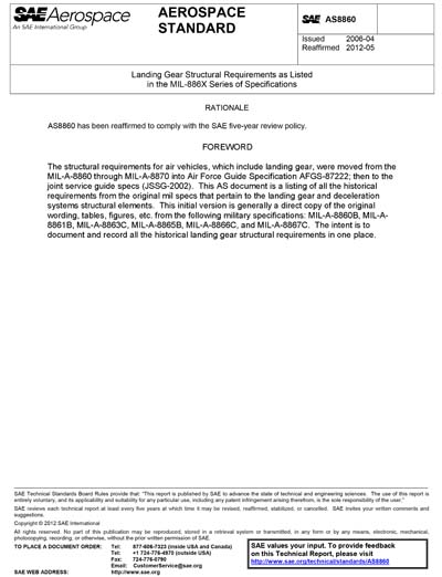 SAE AS 8860-2012 (SAE AS8860-2012) - Landing Gear Structural ...