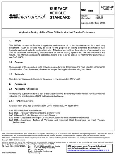 SAE J 2414-2005 (SAE J2414-2005) - Application Testing of Oil-to-Water ...