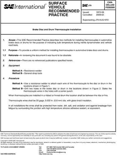 SAE J 79-1972 (SAE J79-1972) - Brake Disc and Drum Thermocouple ...