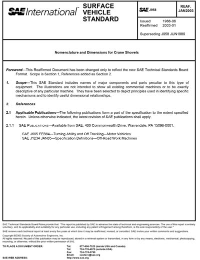 SAE J 958-2003 (SAE J958-2003) - Nomenclature and Dimensions for Crane ...