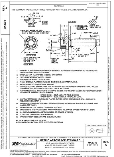 SAE MA 3339A-1987 (SAE MA3339A-1987) - Bolt, Machine-Spline Extended ...