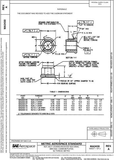 SAE MA 3430A-2007 (SAE MA3430A-2007) - Nut, Self Locking-Reduced Hex ...