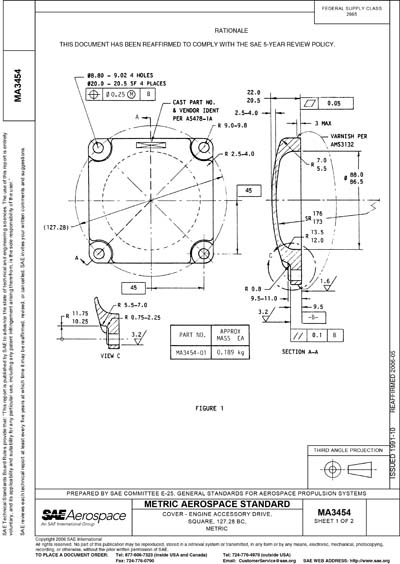 SAE MA 3454-1991 (SAE MA3454-1991) - Cover - Engine Accessory Drive ...