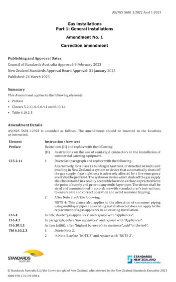 AS/NZS 5601.1:2022/Amdt 1:2023 - Gas installations, Part 1: General ...