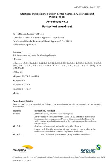 AS/NZS 3000:2018/Amdt 2:2021 - Electrical installations (known as the ...