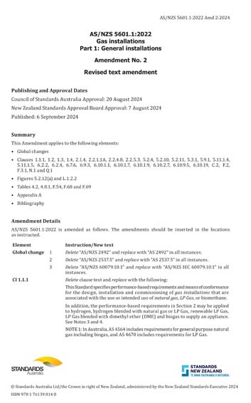 AS/NZS 5601.1:2022/Amdt 2:2024 - Gas installations, Part 1: General ...
