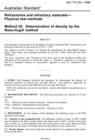 AS 1774.25-1998 - Refractories and refractory materials - Physical test ...