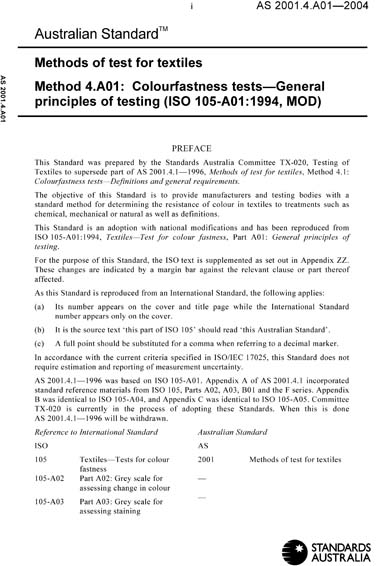 AS 2001.4.A01-2004 - Methods of test for textiles - Colourfastness ...