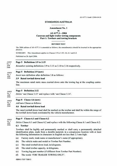 AS 4177.1-2004/Amdt 1-2006 - Caravan and light trailer towing ...