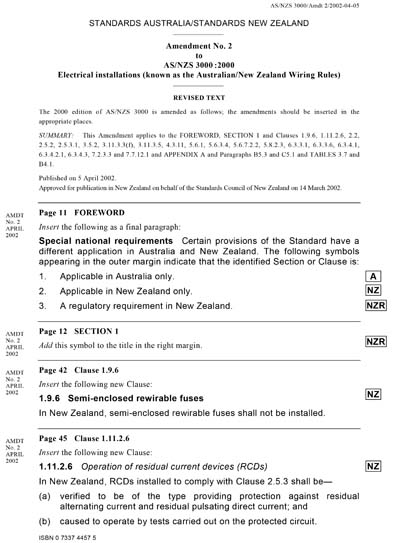 AS/NZS 3000:2000/Amdt 2:2002 - Electrical installations (known as the ...