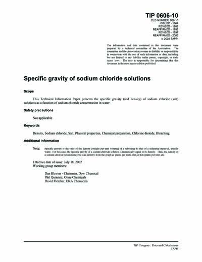 TIP 0606-10 - Specific gravity of sodium chloride solutions