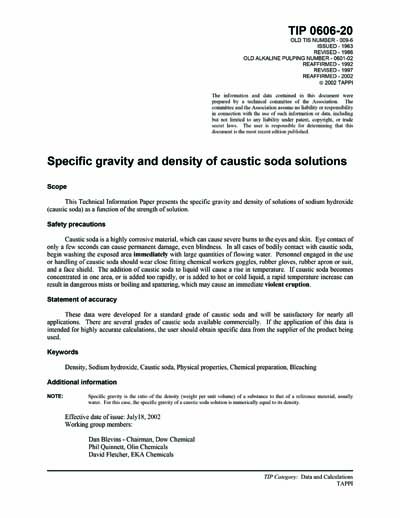 TIP 0606-20 - Specific gravity and density of caustic soda solutions