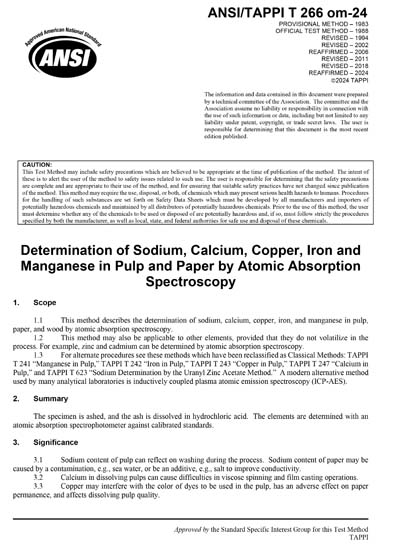 ANSI/TAPPI T 266 om-24 - Determination of sodium, calcium, copper, iron ...