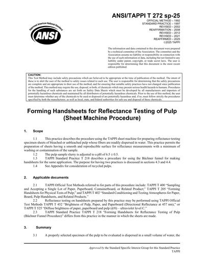 ANSI/TAPPI T 272 sp-25 - Forming handsheets for reflectance testing of ...