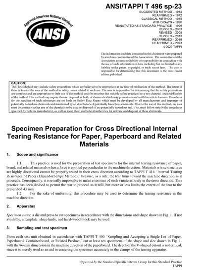 ANSI/TAPPI T 496 sp-23 - Specimen preparation for cross directional ...