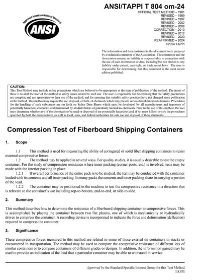 ANSI/TAPPI T 804 om-24 - Compression test of fiberboard shipping containers