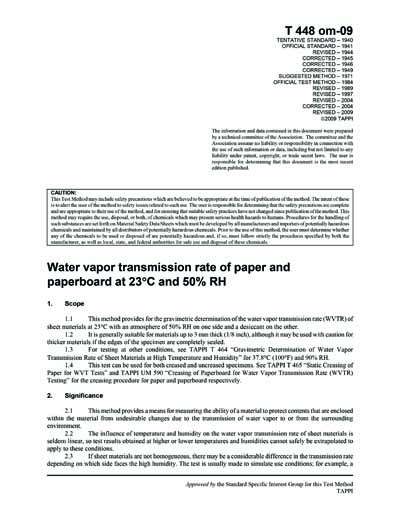 T 448 om-09 - Water vapor transmission rate of paper and paperboard at ...