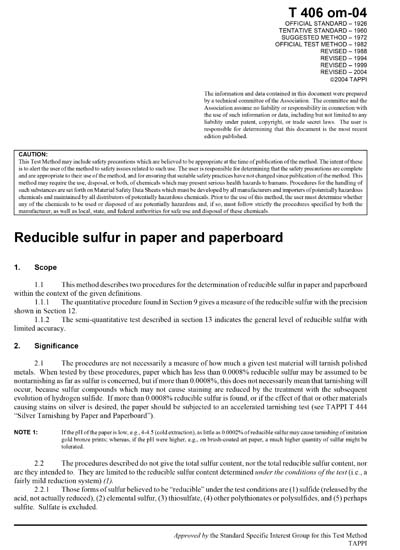T 406 - Reducible sulfur in paper and paperboard