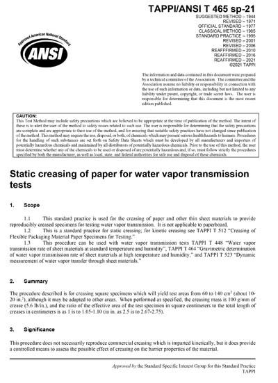 TAPPI/ANSI T 465 sp-21 - Static creasing of paper for water vapor ...