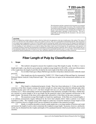 TAPPI T 233 cm-25:2024 - Fiber length of pulp by classification