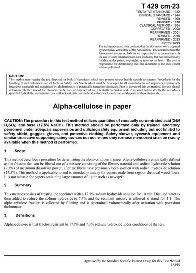 TAPPI T 429 cm-23:2023 - Alpha-cellulose in paper