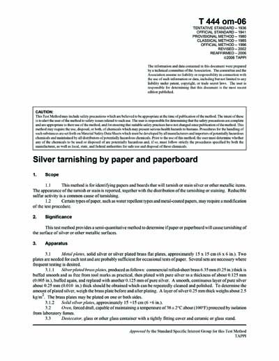 TAPPI T 444 om-06 - Silver tarnishing by paper and paperboard