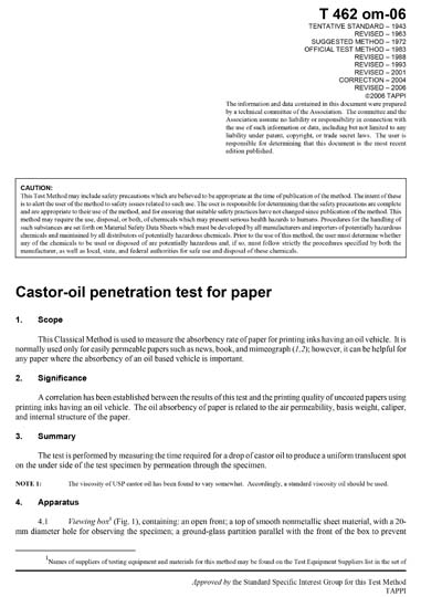 TAPPI T 462 om-06 - Castor-oil penetration test for paper