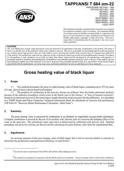 TAPPI T 684 om-22 - Gross heating value of black liquor
