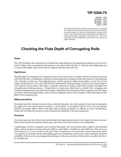 TAPPI TIP 0304-75:2025 - Checking the flute depth of corrugating rolls