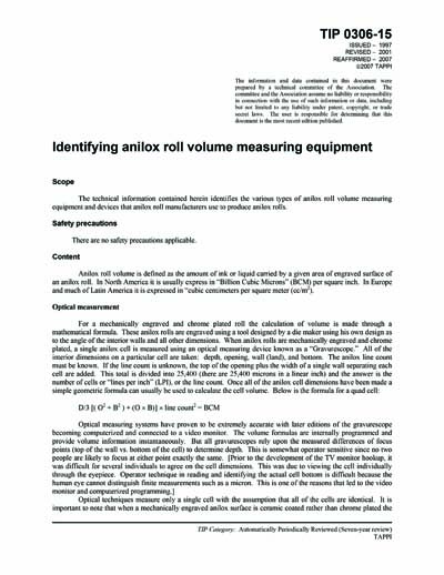 TAPPI TIP 0306-15:2007 - Identifying anilox roll volume measuring ...