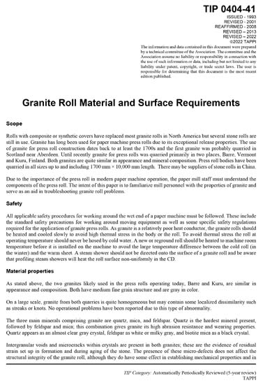 TAPPI TIP 0404-41:2022 - Granite roll material and surface requirements ...