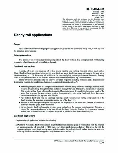 TAPPI TIP 0404-53:2008 - Dandy roll applications