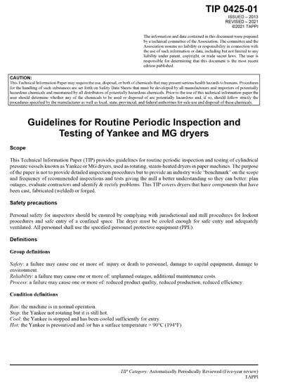TAPPI TIP 0425-01:2021 - Guidelines for Routine Periodic Inspection and ...
