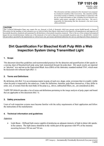 TAPPI TIP 1101-09:2024 - Dirt Quantification For Bleached Kraft Pulp ...